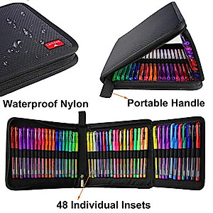 Larkpad 48 Color Gel Pen Set with Portable Nylon Case-24 Glitter 8 Metallic 6 Neon 6 Pastel 4 Classic for Adult Coloring Drawing Note Taking (48 Pens)