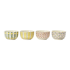 Creative Co-Op Hand-Stamped Stoneware Floral Patterns, Set of 4 Styles Bowl, Multicolored, 4