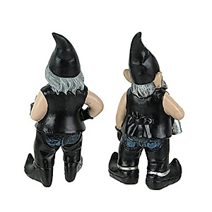 Gnoschitt and Gnofun Thirsty Biker Garden Gnome Statues 7.5 Inches High Funny Indoor Outdoor Figurines