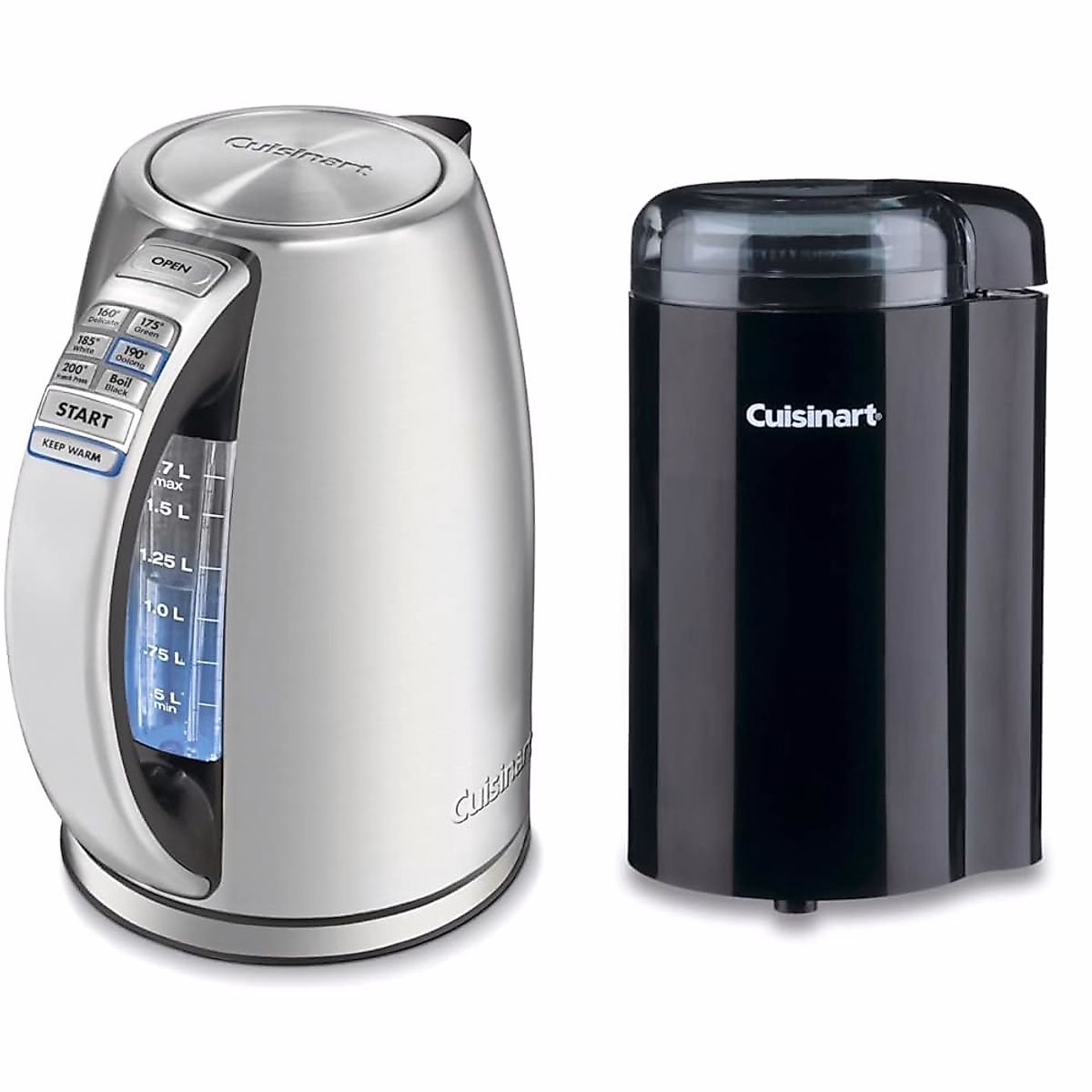 Cuisinart 1.7-Liter Stainless Steel Cordless Electric Kettle with 6 Preset Temperatures & DCG-20BKN Coffee Grinder1, Blade Grinder, BLACK