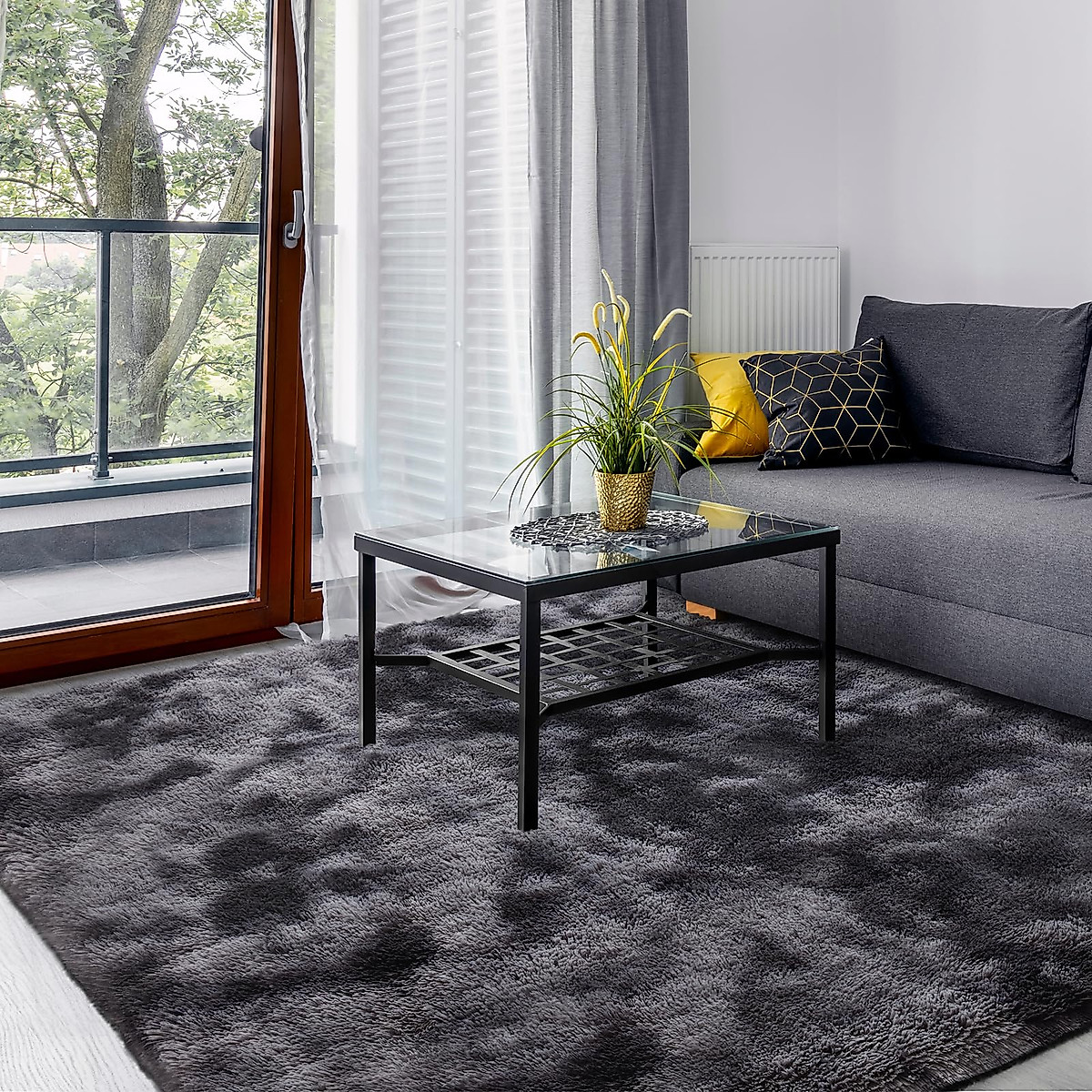 SOANNY Dark Grey Area Rugs for Living Room Bedroom, 4x6 ft Tie-Dyed Shag Lounge Carpet, Fluffy Plush Soft Throw Rug for Kids Room Nursery Indoor Furry Floor Carpets Home Decor