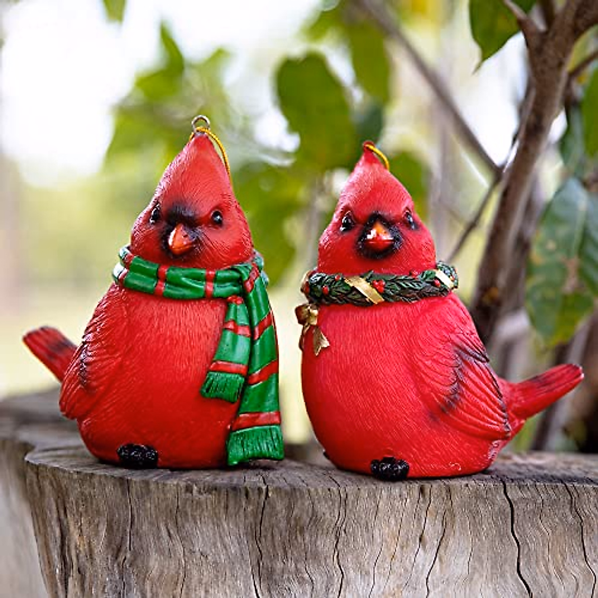 Christmas Cardinal Red Bird Lights 2pcs Garden Lantern Yard Decoration, Christmas Tree Hanging Decoration Battery Powered