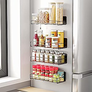 4 Pack Magnetic Spice Rack for Refrigerator, Next to Fridge Spice Organizer Magnetic Shelf for Small Apartment RV Kitchen Whiteboard Classroom Organization and Storage - Black