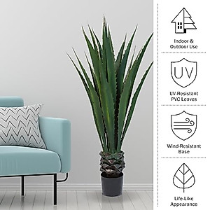 Pure Garden Giant Agave Fake Plant - 52-Inch Faux Succulent with Pot - Artificial Trees Blend Southwestern Style with Modern Home Decor