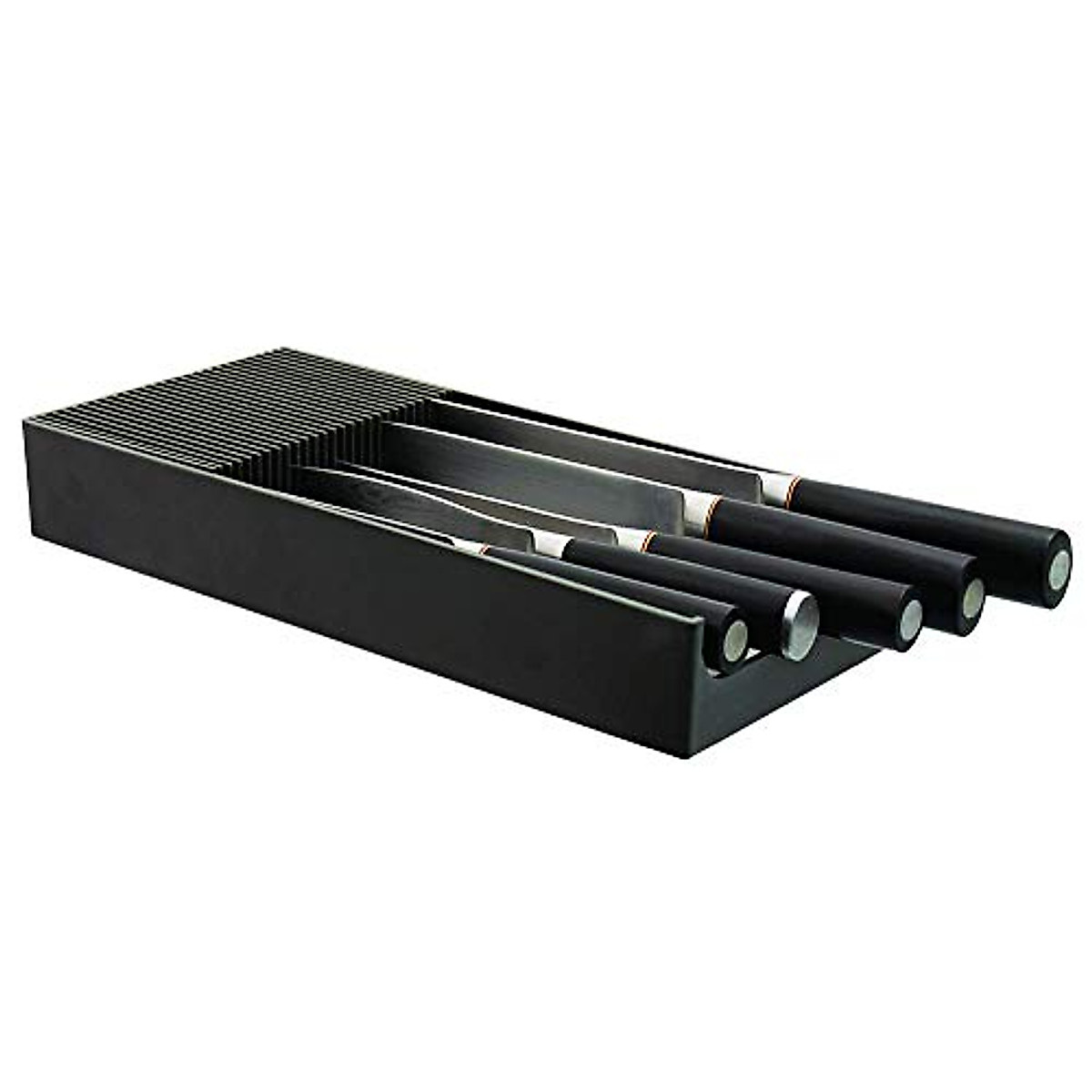 Plastic KNIFEdock - In-Drawer Knife Storage for your kitchen. Replace your knife block with a revolutionary product. Clear your counter top of clutter, and easily identify the desired knife. KNIFEdock