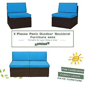 Devoko 2 Pieces Patio Furniture Sets All-Weather Outdoor Sectional Armless Sofa (Blue)