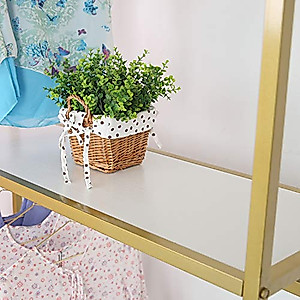 FONECHIN Metal Clothes Display Rack Free Standing Garment Clothing Rack with Wooden Shelves Cover Heavy Duty Closet Hanging Rack Gold,59"