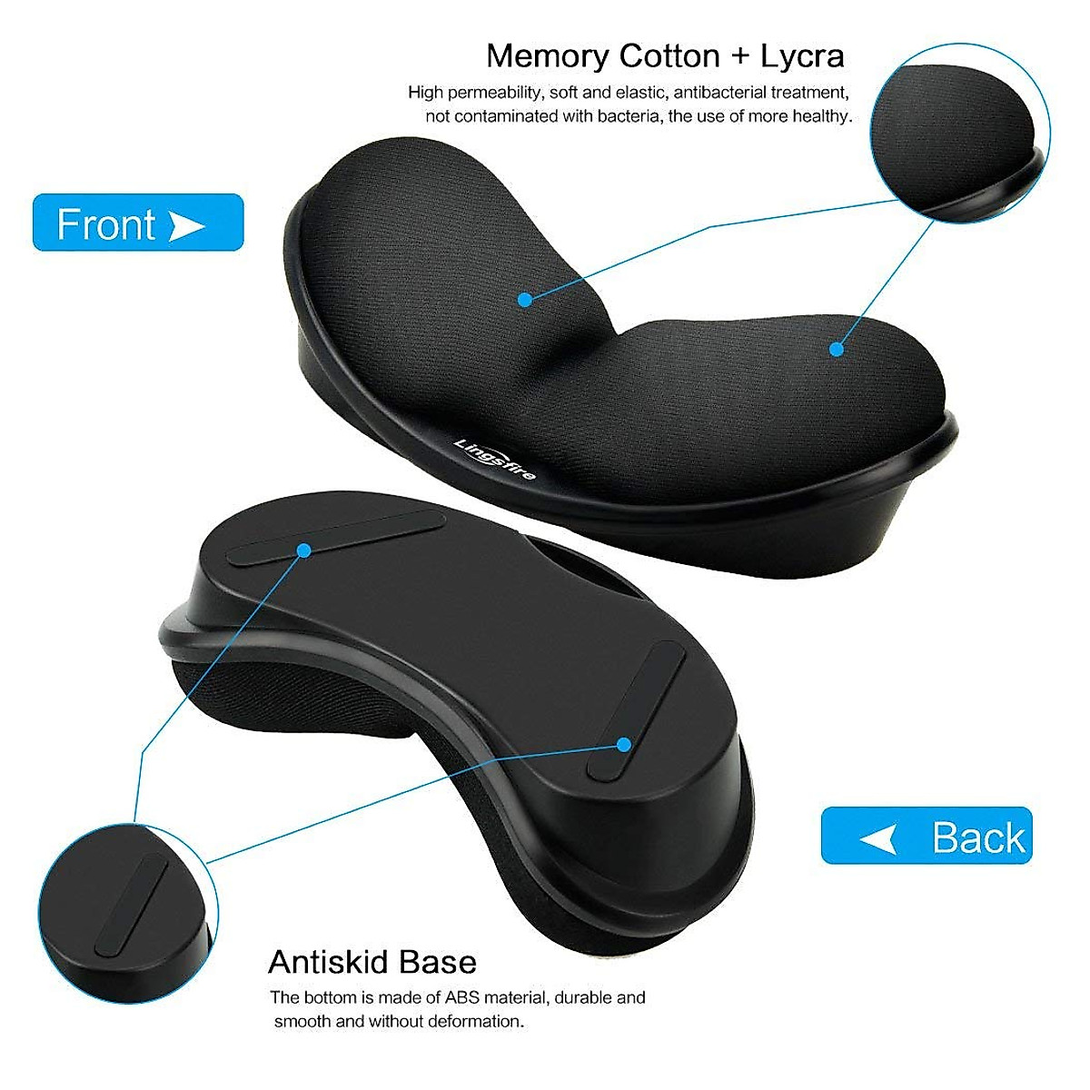 LINGSFIRE Memory Foam Mouse Wrist Rest Keyboard Wrist Rest Pad Anti-skid Mousepad Support Wrist Rest Mat for Office Computer Laptop Mac- Durable Comfortable Lightweight Easy Typing Pain Relief (Black)