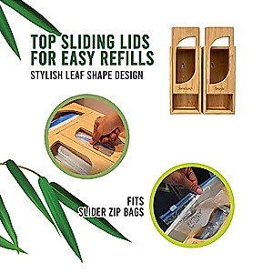 ZEEZEEG Premium Bamboo Ziplock Bag Organizer 4-Box Set 2.7 inches Deep that Fits Shallow Kitchen Drawer. Compatible with Gallon, Quart, Sandwich and Snack Variety Size Slider Bags