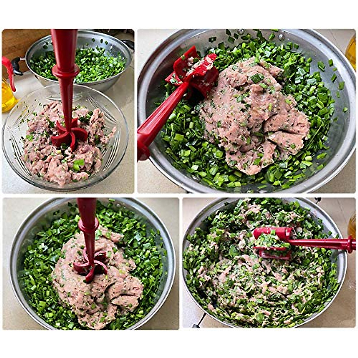 5 Blades Kitchen Ground Meat Chopper Spatula | Hamburger Ground Beef Mix N Chop Tools | for Non-Stick Cookware (Red)