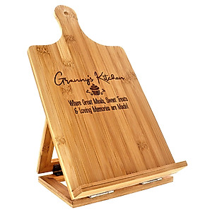 Granny’s Recipe Cookbook Holder Stand Gift - Custom Engraved Bamboo Cutting Board Foldable Chef Easel Metal Hinges Kickstand iPad Tablet Compatible Christmas Birthday Kitchen Decor Design (7.25x13.5)