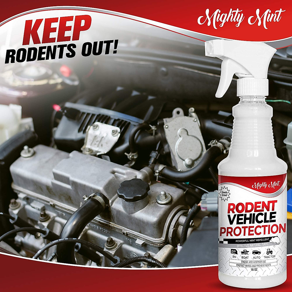 Rodent Repellent Spray for Vehicle Engines and Interiors - Cars, Trucks, RVs, & Boats
