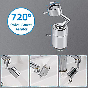 720 Degree Faucet Extender 720° Swivel Sink Female Faucet Aerator with Male Adapter, Faucet Sprayer Attachment Can be Used as Eyewash Station, 55/64”-27UNS Female Swivel Faucet Aerator