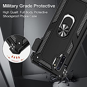 for Samsung Galaxy Note 10 Plus Case with Belt Clip Holster Ring Holder, Military Grade Protection Cover[Fit for Magnetic Car Mount] Shockproof Anti Scratch Case for Galaxy Note 10 + (Black)