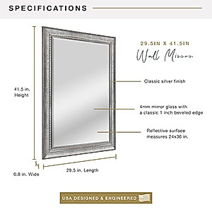 MCS 24x36 Inch Sloped Mirror with Dental Molding Detail, 29.5x41.5 Inch Overall Size, Silver (20565)