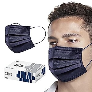 CSD Colo Mood Disposable Face Mask, 3 Ply Filter Protection with Colored Elastic Earloop, Breathable and Comfortable for Adult, Dark Denim 30 Pcs/Box