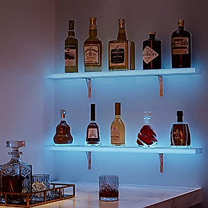 Oarlike LED Liquor Bottle Display Shelf 32 inch Acrylic Lighted Bar Shelf with RF Remote Controller for Home Commercial Bar Floating Wall Mounted Display Shelves 2 Pieces