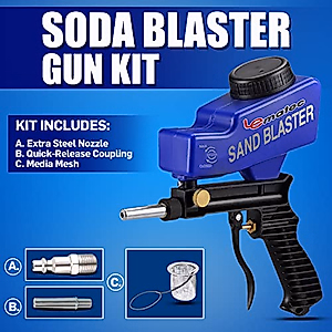 LE LEMATEC Sand Blaster Gun Kit for Air Compressor, Paint/Rust Remover for Metal, Wood & Glass Etching, Up to 150 PSI Blasting Media for Aluminum, Sand, Walnut Shells & Soda Blaster Jobs, Blue