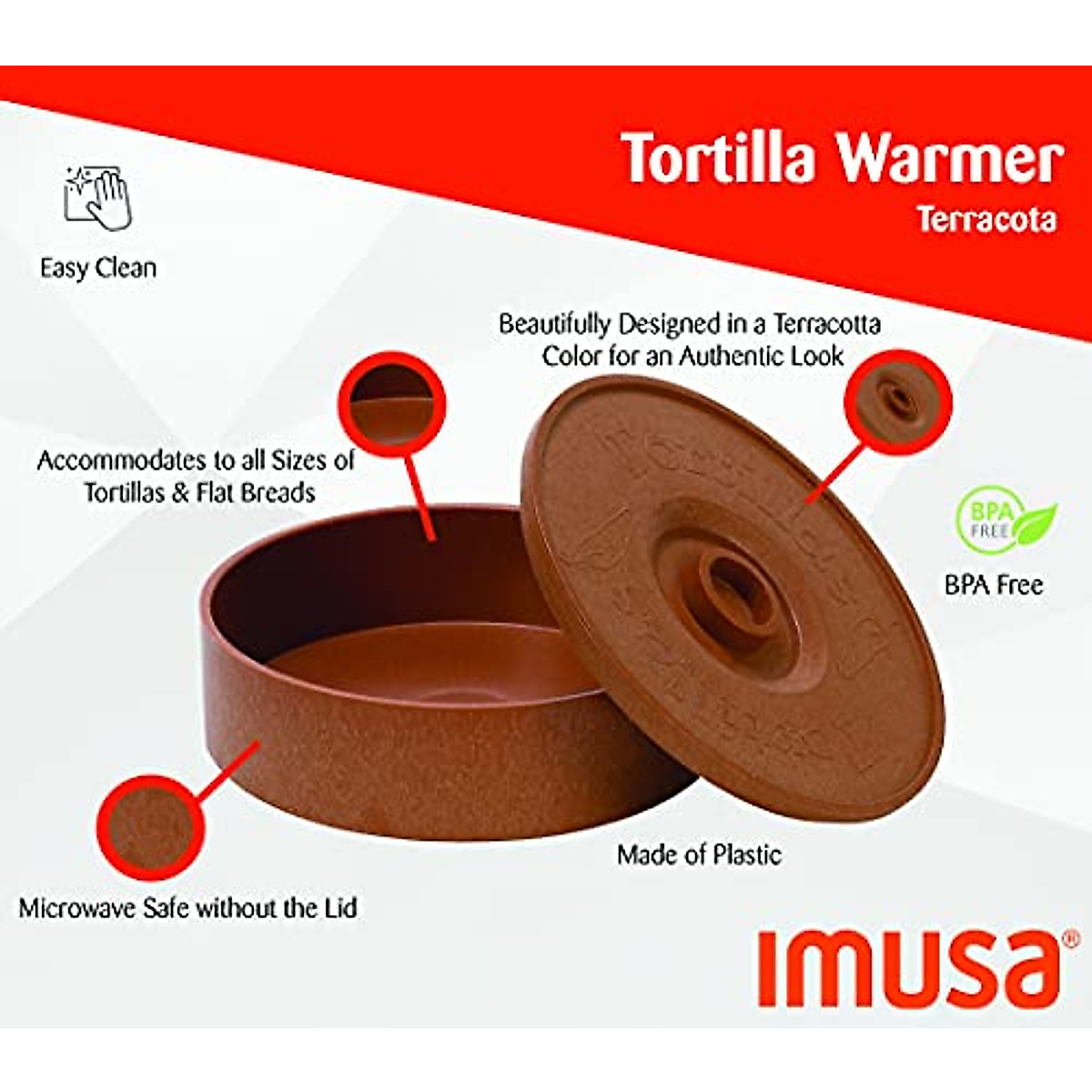 IMUSA USA Terracota Tortilla Warmer, 1 Pack, Brown