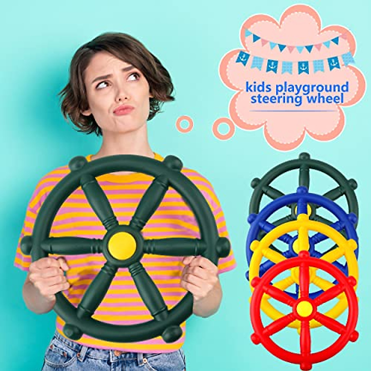 Rcanedny 4 Pack Playground Steering Wheel Swingset Steering Wheel Pirate Ship Wheel Toys for Kids Adult Outdoor Playground Accessories Ship Playhouse Treehouse Decor