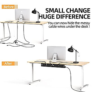 Delamu Under Desk Cable Management Tray, 31.5in Desk Cord Organizer for Wire Management Tray, Standing Desk Cable Tray, No Drilling Cable Raceway for Home Office, 2 Pack, Hard Plastic, Black