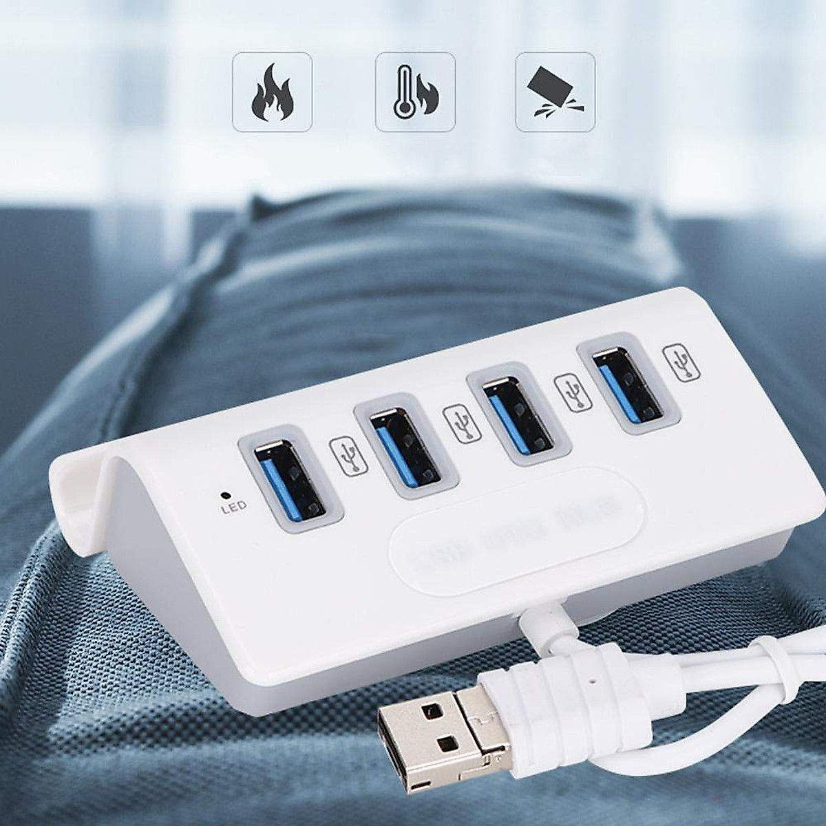 4-Port USB2.0 Hub with Phone Holder, Charge Your Phone When Play, Extend Cable for PC, Laptop, Tablet and More