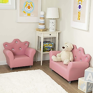 Melissa & Doug Pink Faux Leather Child’s Crown-Back Armchair (Kid’s Furniture) - Princess Chair For Toddlers, Children's Furniture, Pink Chair For Kids