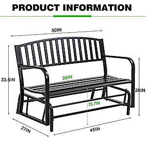 Metal Outdoor Glider Bench Waterproof Patio Glider Bench Porch Glider Swing Rocking Chair Glider with Powder Coated Frame for Garden Porch Balcony Backyard Lawn