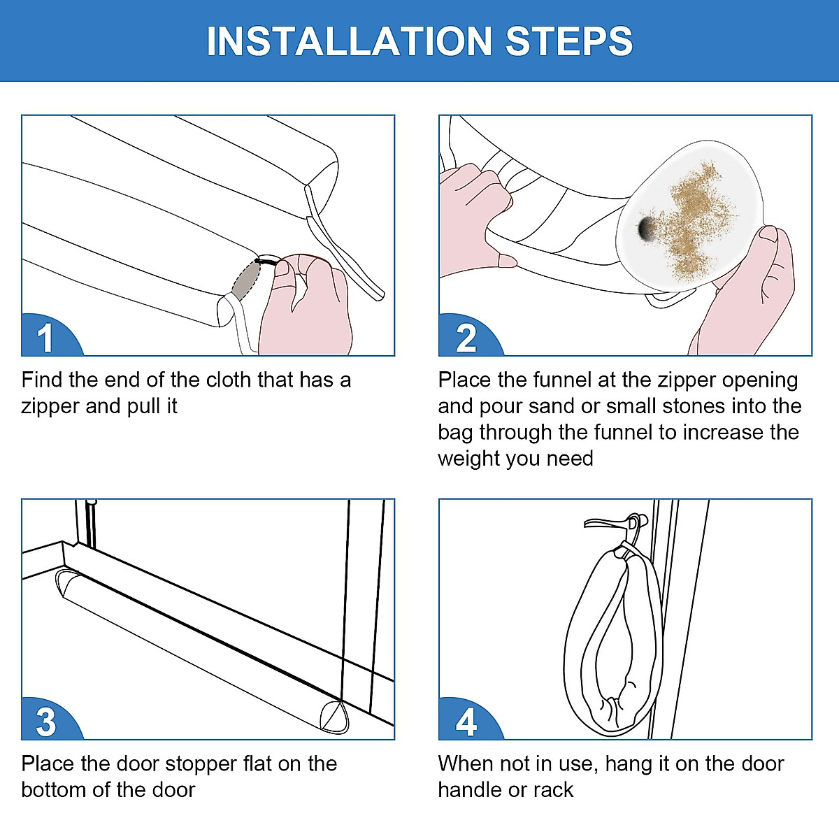 DCUINS Door Draft Stopper 36 Inch, DIY Self-Filling Draft Guard for Bottom of Door, Noise Blocker for Doors and Windows, Machine Washable, Gray