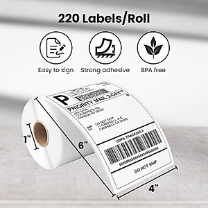 CEPRICO - 4”x 6” Direct Thermal Shipping Labels - 4 Rolls (Per Roll 220 Labels) - Waterproof Perforated Self Adhesive Printable Stickers for UPS DHL FedEx USPS - Compatible w/Zebra & Thermal Printers
