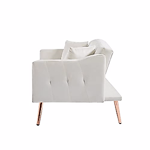 Yoglad Convertible Sofa with Pillow, Upholstered Recliner Couch, Futon Loveseat with Metal Legs, Daybed Sleeper for Living Room (White, 64" Velvet, Hill-Shaped Backrest)