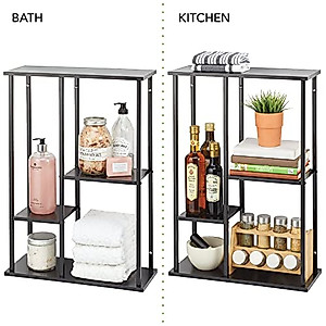 mDesign Metal Wall Decor Storage Organizer Display Shelf - 4-Tier - Hang in Bathroom, Kitchen, Entryway, Hallway, Mudroom, Bedroom, Laundry Room - Wall Mount - Black