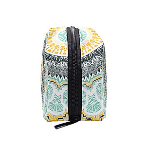 Hand drawn Ethnic Gold Mandala Arabic, Indian, Turkish and Ottoman Women's Cosmetic Makeup Bag, With Zipper Portable Travel Toiletry Storage Pouch Bag, Colorful Wallet Purse for Ladies Girls