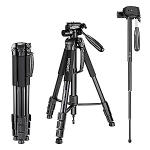 NEEWER Portable Aluminum Alloy Camera 2 in 1 Tripod Monopod Max. 70"/177cm with 3 Way Swivel Pan Head and Carrying Bag for DSLR, DV Video Camcorder (SAB264, Black)