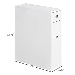 HOMCOM Bathroom Floor Organizer Free Standing Space Saving Narrow Storage Cabinet Bath Toilet Paper Holder with Drawers White