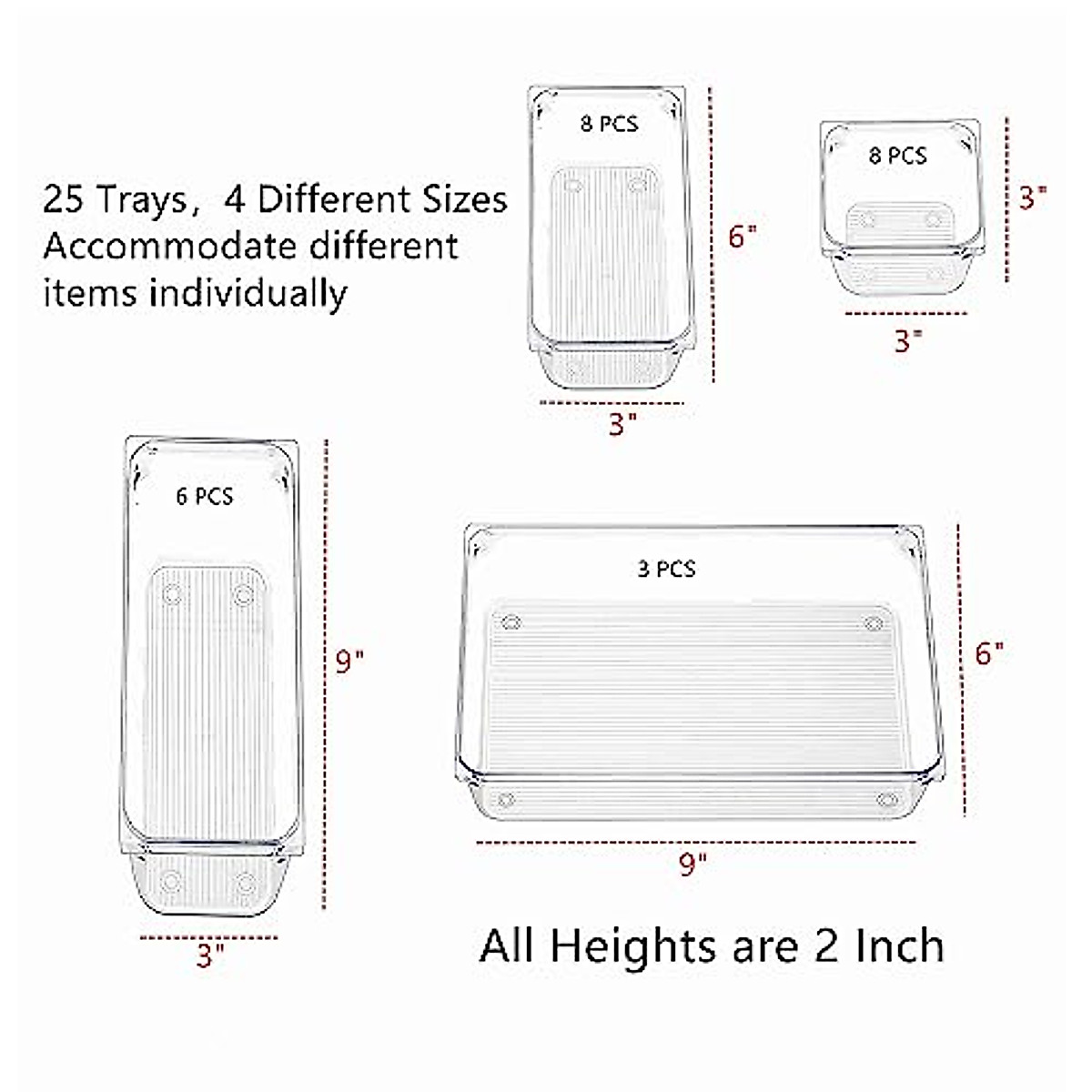 25 PCS Drawer Organizer Set,4 Sizes Clear Plastic Desk Drawer Divider Storage Bins Container,Bathroom Drawer Tray for Dresser Cosmetic Makeup