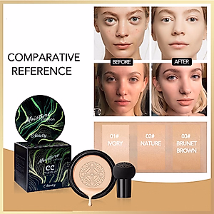 ASCOKA Mushroom Head Air Cushion CC Cream Foundation, Moisturizing BB Cream Nude Long Lasting Matte Concealer Air Heads CC Cream Face Makeup Foundation (Natural)