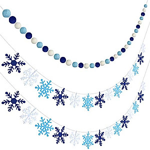 3 Packs Christmas Felt Snowflake Banners and Christmas Felt Ball Garlands Christmas Holiday Party Decorations Santa Festive Party Decor
