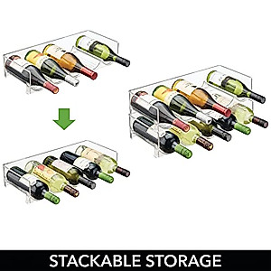 mDesign Plastic Free-Standing Water Bottle and Wine Rack Storage Organizer for Kitchen Countertops, Table Top, Pantry, Fridge - Stackable - Holds 5 Bottles Each, 4 Pack - Clear