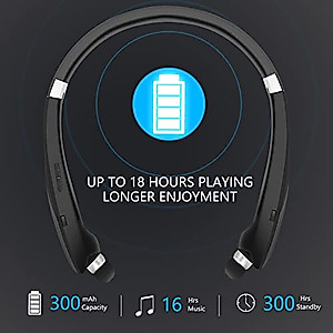 Bluetooth Foldable Retractable Headphones, 2021 Upgraded Wireless Earbuds Neckband Headset Sports Sweatproof Earphones with Carrying Case (15Hours Playtime)