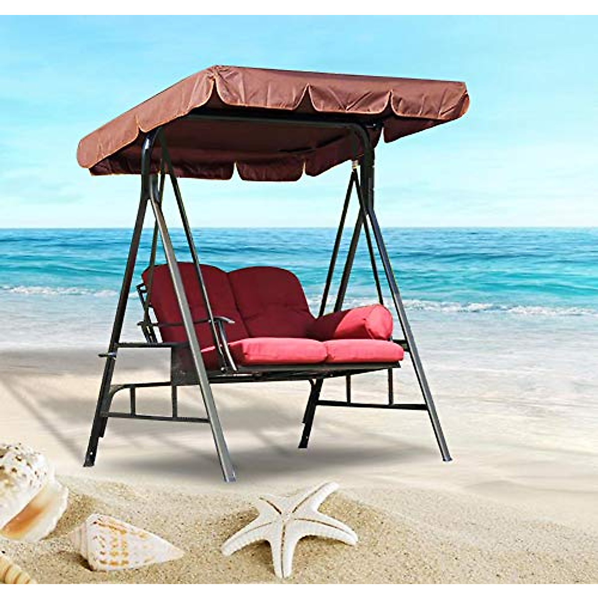 Swing Cover, Swing Canopy Replacement Waterproof Foldable Patio Swing Canopy Porch Top Cover for Outdoor Garden Patio Yard Park Porch Seat Furniture Swing Seat Cover, 76.8 x 49.2 x 5.9in Coffee