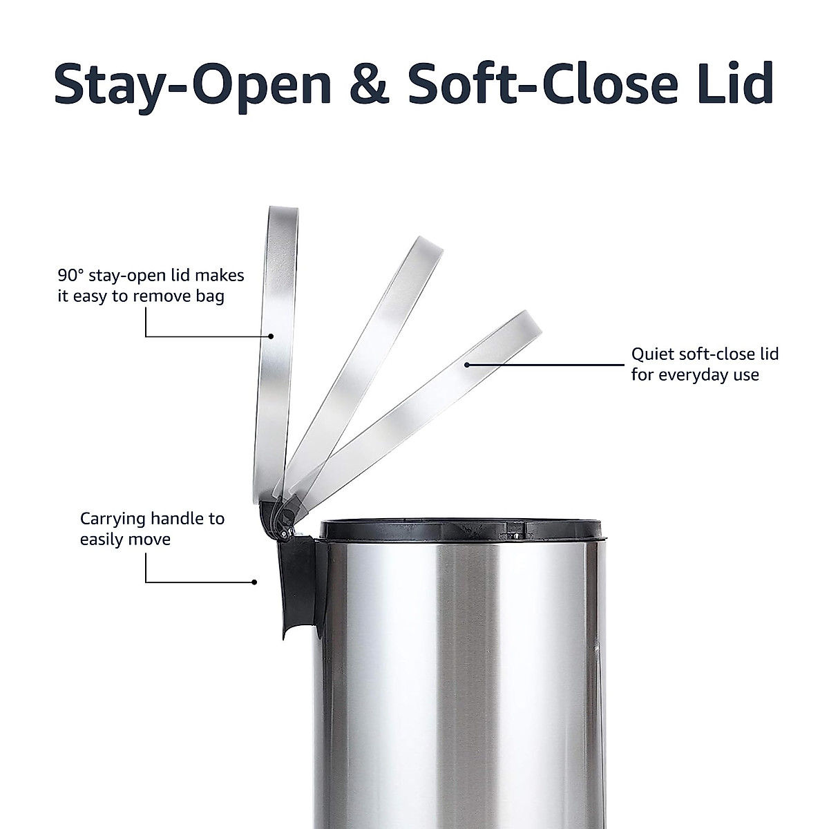 Amazon Basics 5 Liter / 1.3 Gallon Round Soft-Close Trash Can with Foot Pedal - Stainless Steel