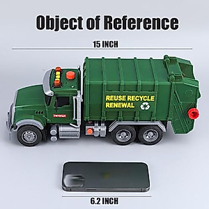 LLWEIT Garbage Truck Toys for Boys 15",Large Trash Truck with Trash Can Dumping Function,Toy Cars for Boys with Lighting and Sound