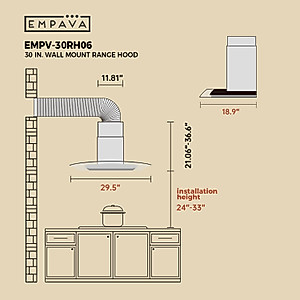 Empava 30" Wall Mount Range Hood Ducted/Ductless (Charcoal-Filter Sold Separately), Kitchen Exhaust Stove Vent with Modern Style, Tempered Glass, 400CFM, LED Lighting Stainless Steel, 30 inch