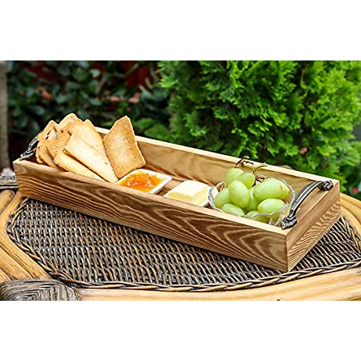 Strova Rectangular Wood Serving Tray with Handles – 16 Inch Long Narrow Tray for Serving Wine, Appetizers, Coffee, Condiments, Fruits, and More