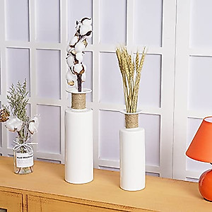 Fengson Small Ceramic Vase Set of 2, 10”&12” Tall,Modern Farmhouse White Floral Vase,Flower Vase with differing Unique Rope Design,Distressed Décor for Rustic Home,Wedding Centerpiece,Housewarming