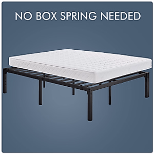 Yaheetech Queen Bed Frame with Storage Space, No Box Spring Needed, 16 Inches Powerful Storage Space, Sturdy Steel Slat Support, Black