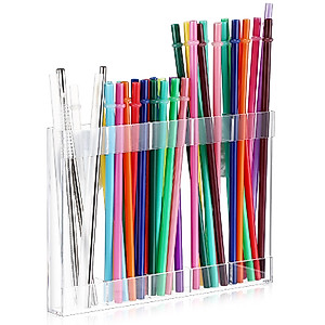 Qinyoung Acrylic Straw Holder with Double Sided Adhesive Tape Tumbler Straw Organizer for Cupboard Reusable Tumbler Straw Storage Container for Kitchen Counter (Transparent)