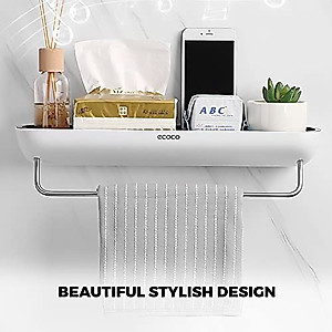 Bathroom Organizer - Wall Mounted Shower Caddy Shelf - With Towel Rail - Extra Strong Self Adhesive - No Drilling - Easy Drainage - Rustproof. (White/Gray)