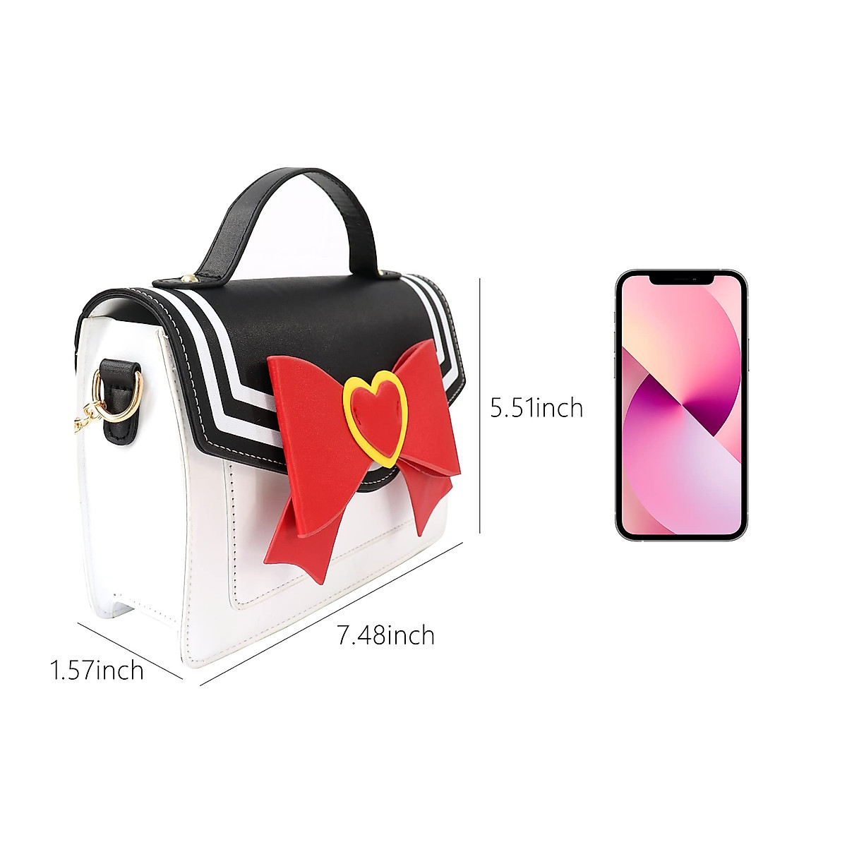 PROCOS Women's Handbags Kawaii Sailor Cosplay Pu Leather Purse Moon Bow Chain Crossbody Shoulder Bags Messenger Satchel Tote